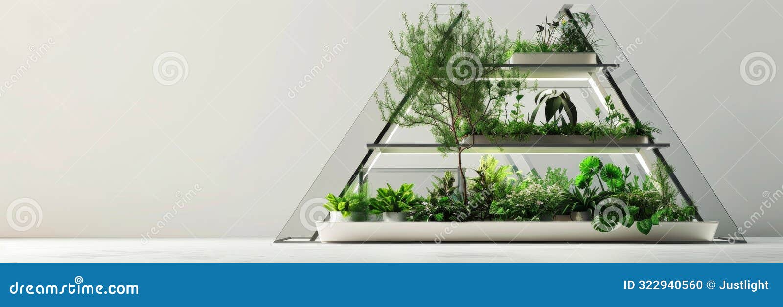 A Triangular Plant Stand with Clear Glass Shelves Stock Photo - Image ...