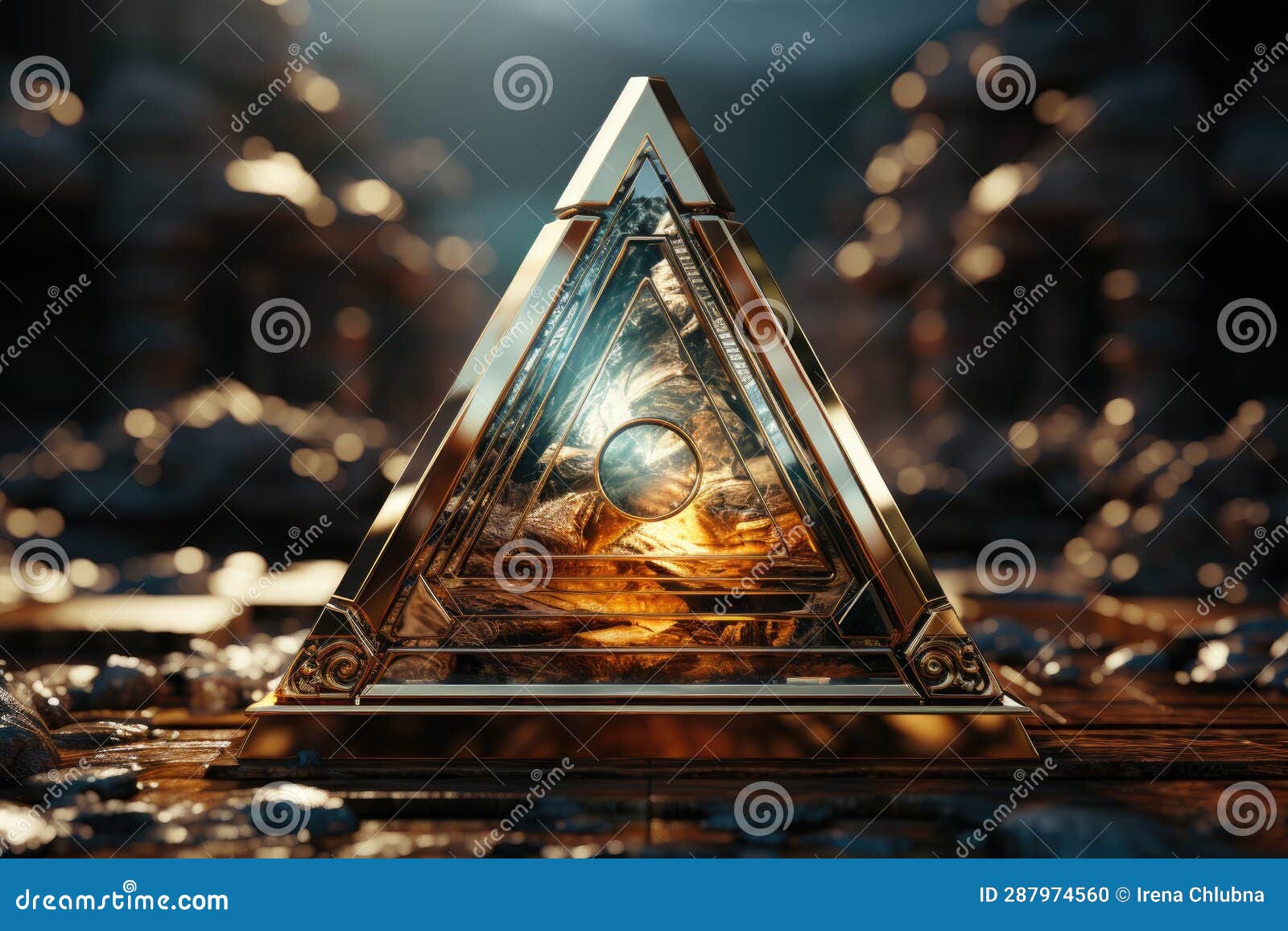 Triangular Prism on a Table. Prism in the Shape of a Pyramid Stock ...