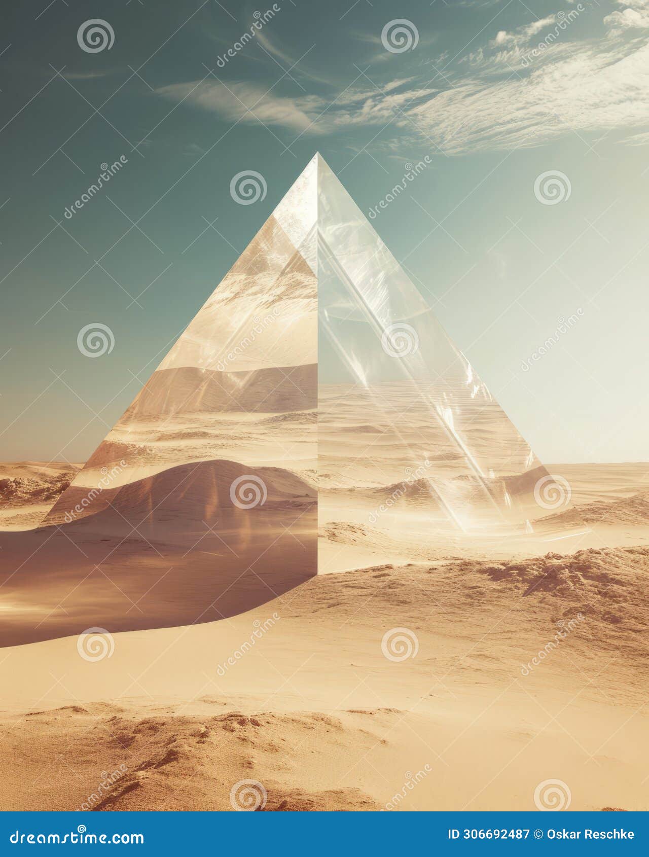 Triangular Pyramid in the Middle of the Desert Against Blue Sky Stock ...