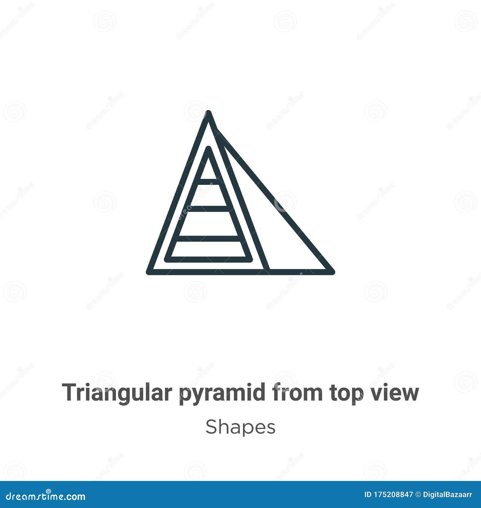 Triangular Pyramid from Top View Outline Vector Icon. Thin Line Black ...