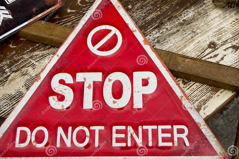 Triangular Red Sign with STOP Do Not Enter Warning Stock Image - Image ...