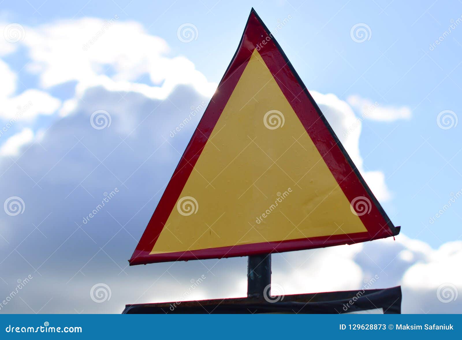 Triangular Road Sign on a Background of Sky Stock Image - Image of ...