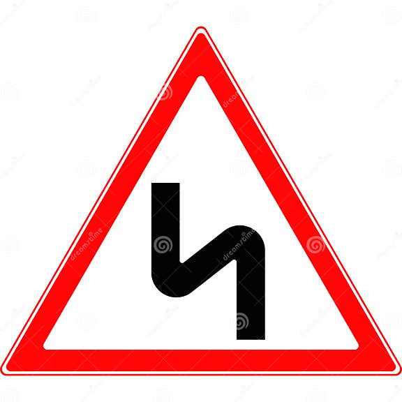 Triangular Road Sign, Double Left Turn. Vector Image. Stock Vector ...