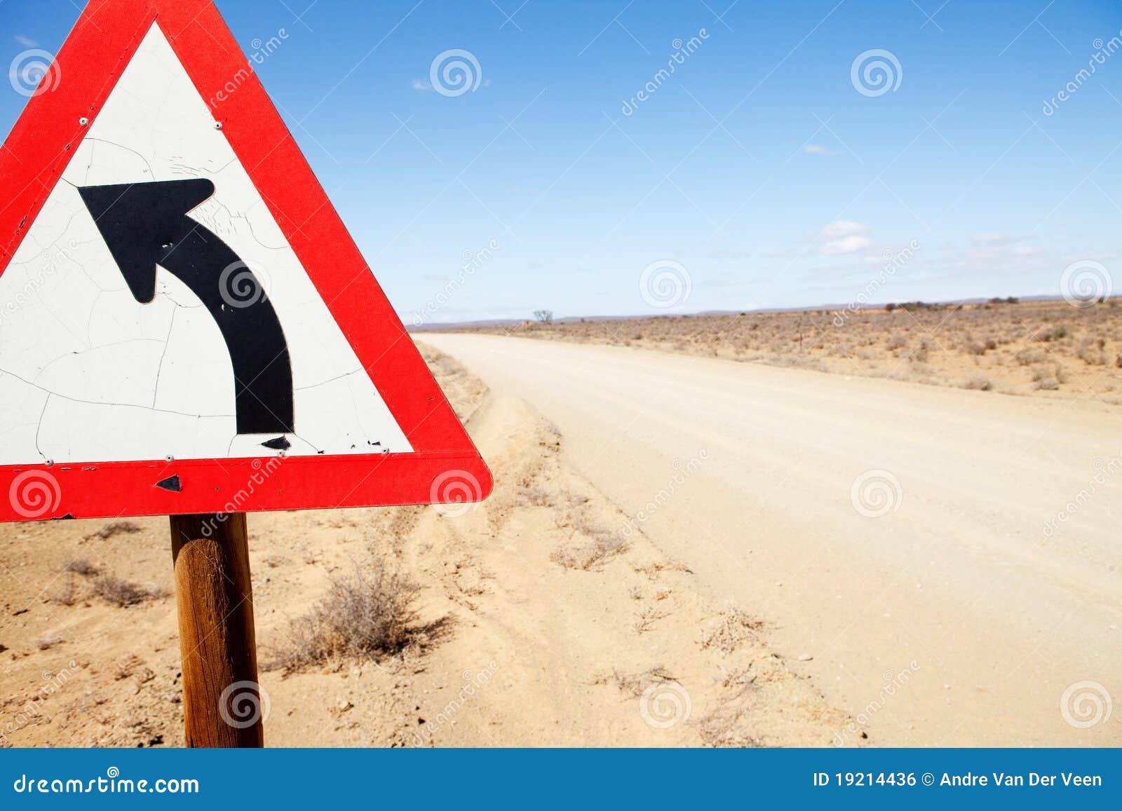 Triangular Road Sign Indicating Left Turn Stock Photo - Image of bend ...
