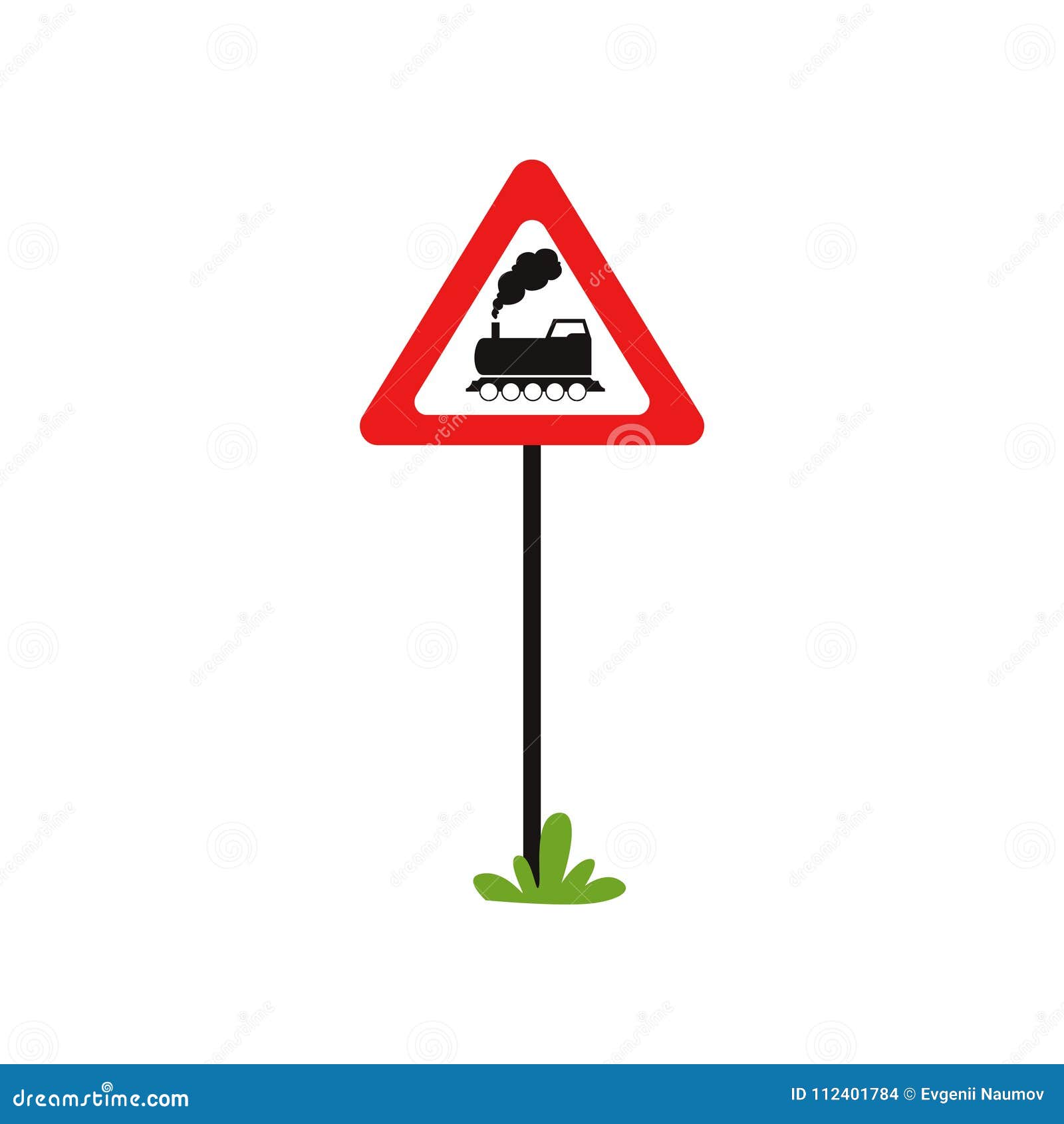 Triangular Road Sign with Train without Barrier . Railroad Crossing ...
