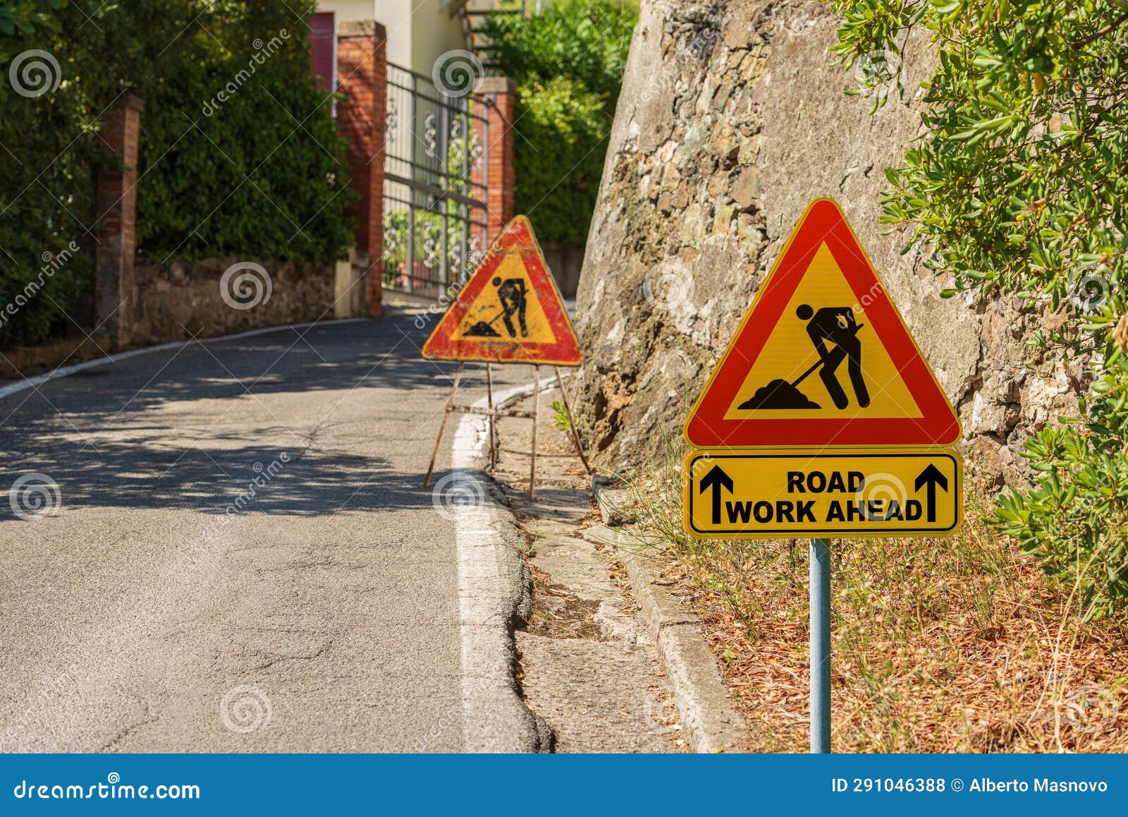 Triangular Road Work Ahead Sign or Work in Progress Sign Stock Photo ...