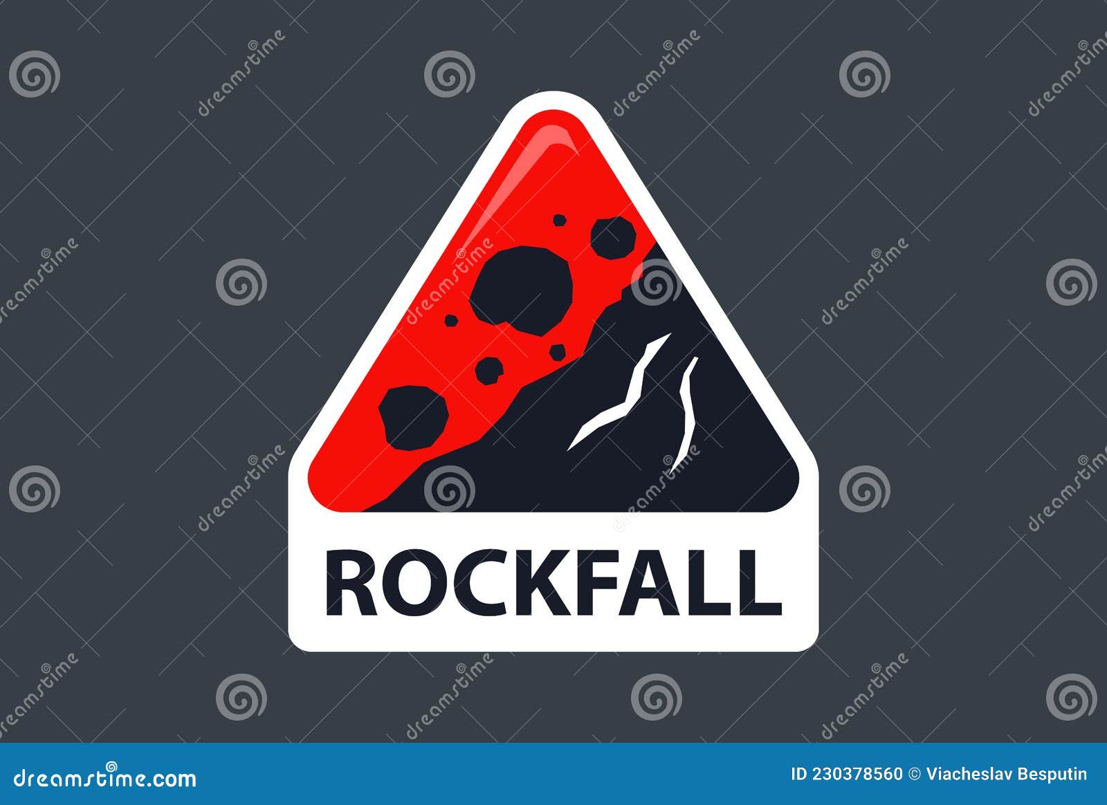 Triangular Rockfall Sign on a Red Background. Stock Vector ...