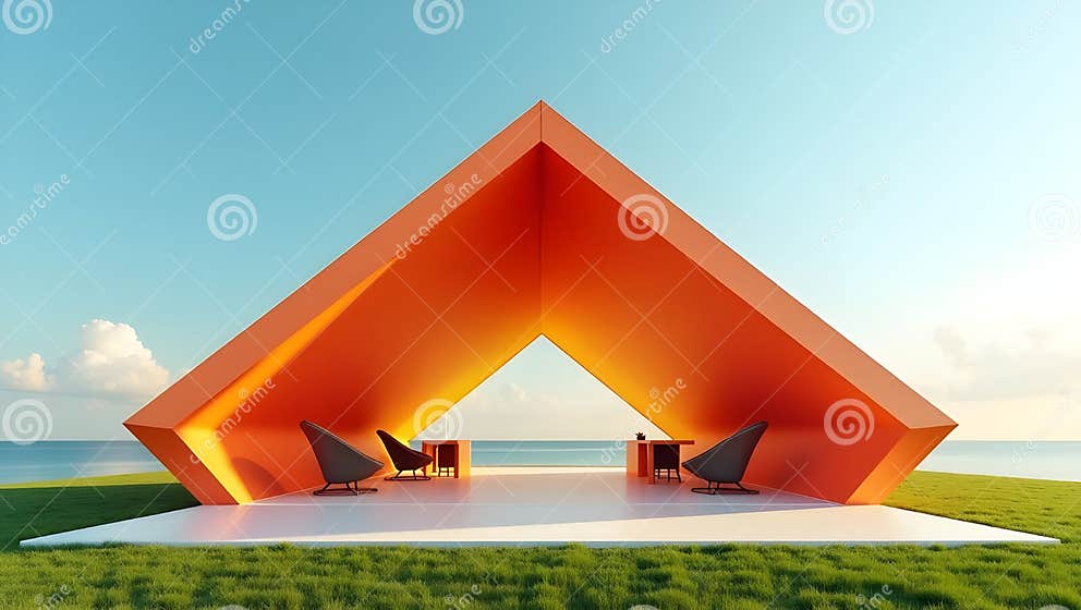 Triangular Roof Design on a Minimalist Pavilion in Bold Colors Stock ...
