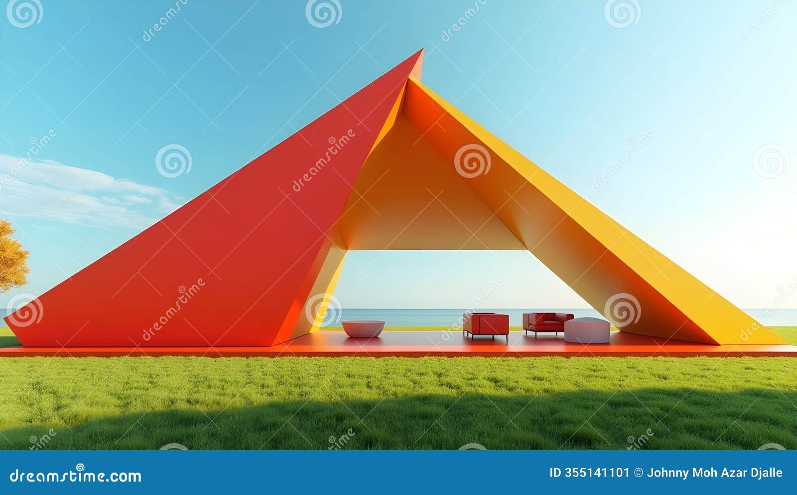 Triangular Roof Design on a Minimalist Pavilion in Bold Colors Stock ...