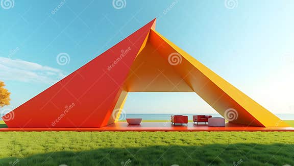 Triangular Roof Design on a Minimalist Pavilion in Bold Colors Stock ...