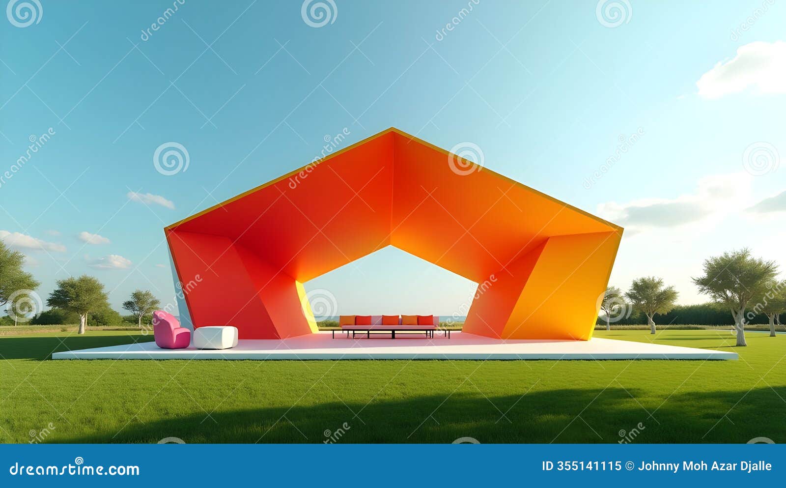 Triangular Roof Design on a Minimalist Pavilion in Bold Colors Stock ...