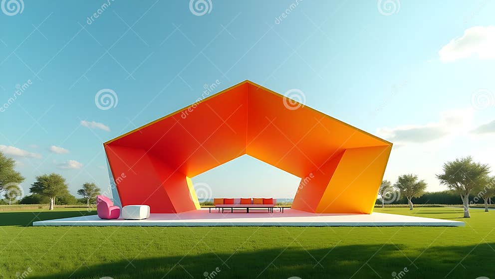 Triangular Roof Design on a Minimalist Pavilion in Bold Colors Stock ...