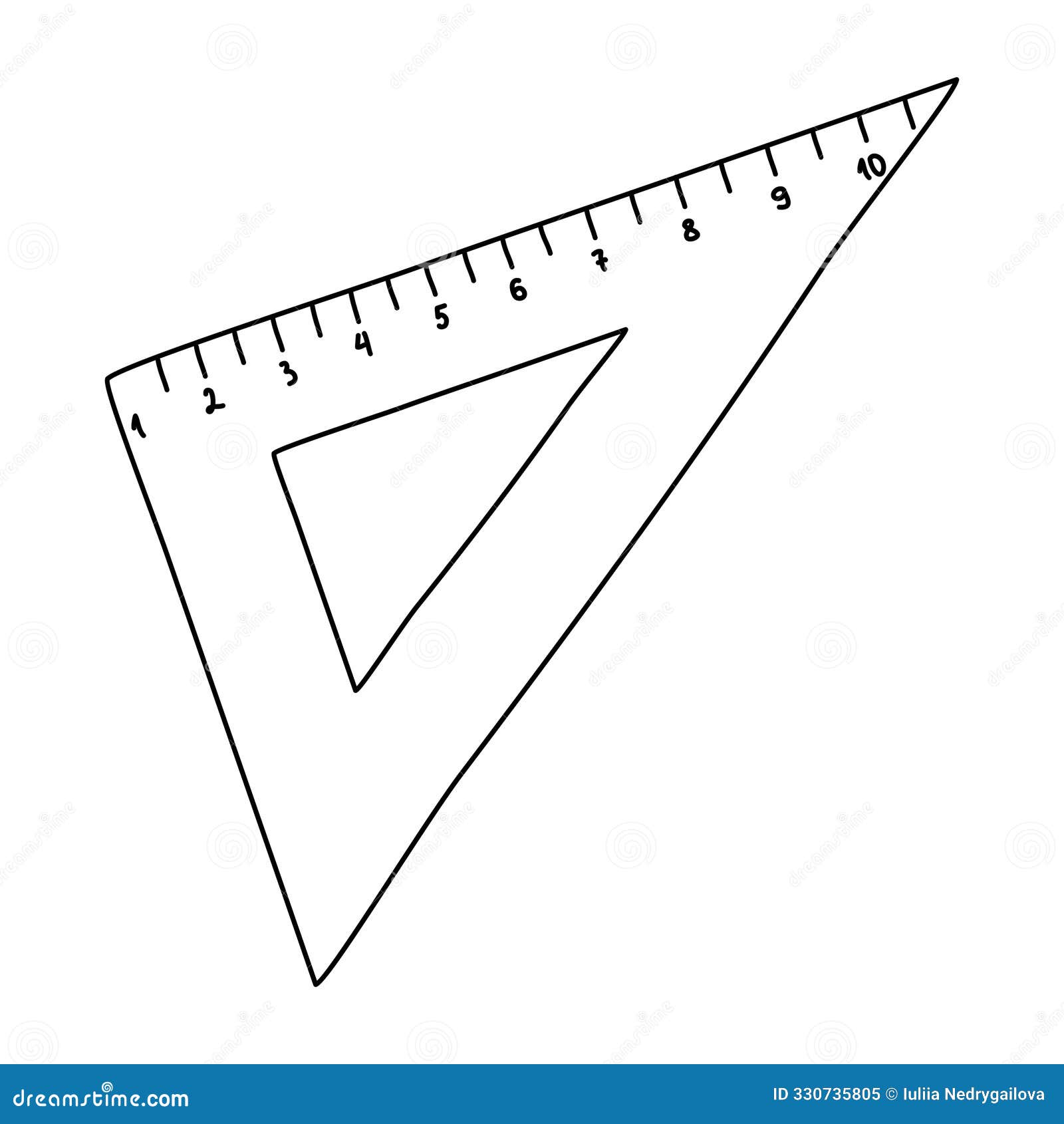 Triangular Ruler, Doodle Style Flat Vector Outline for Coloring Book ...