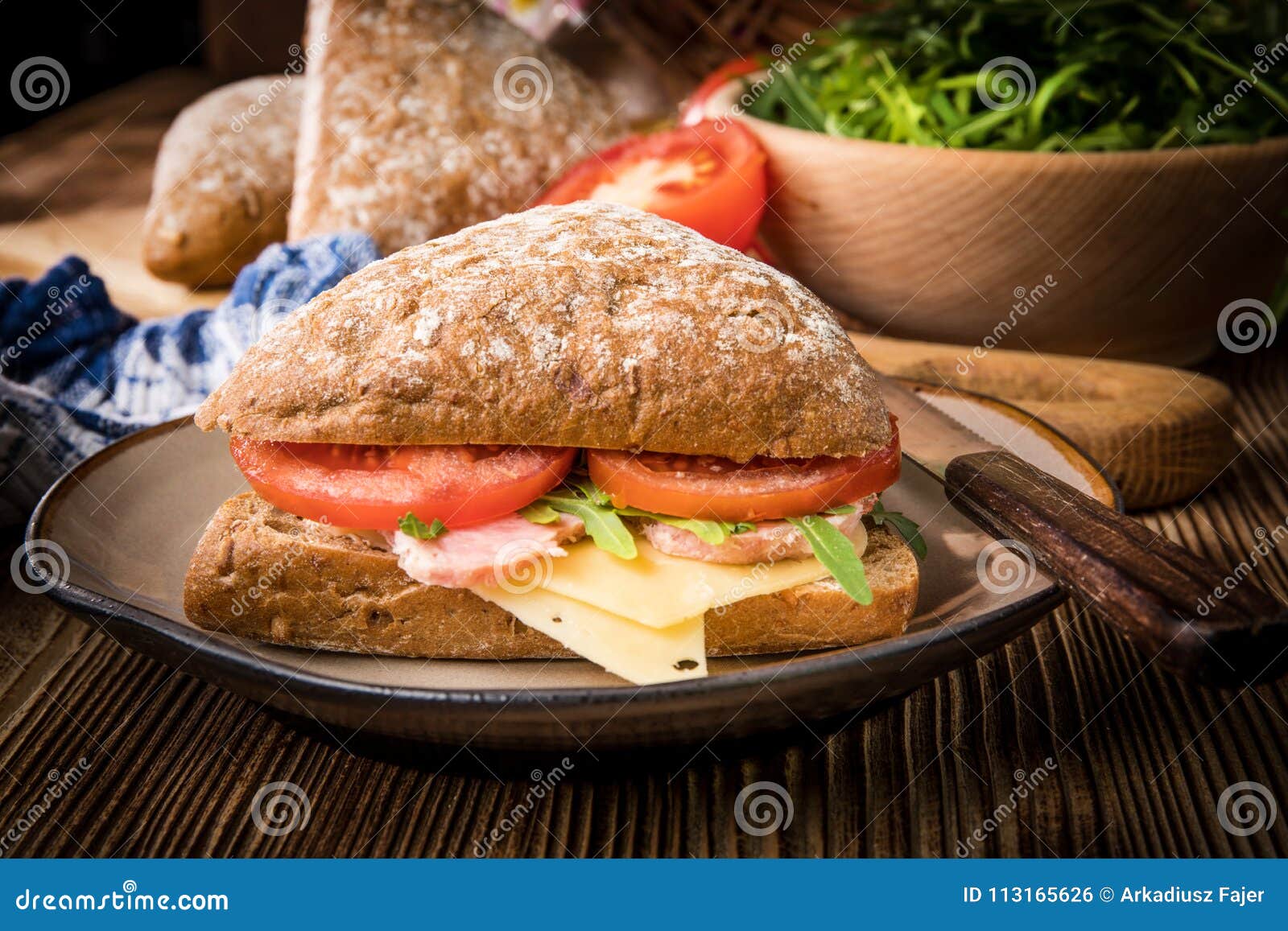 Triangular Sandwich with Cheese, Ham and Tomato. Stock Photo - Image of ...