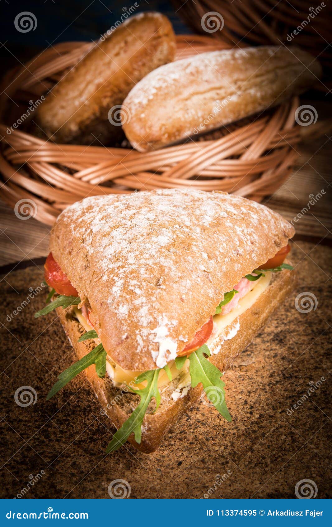 Triangular Sandwich with Cheese, Ham and Tomato. Stock Image - Image of ...
