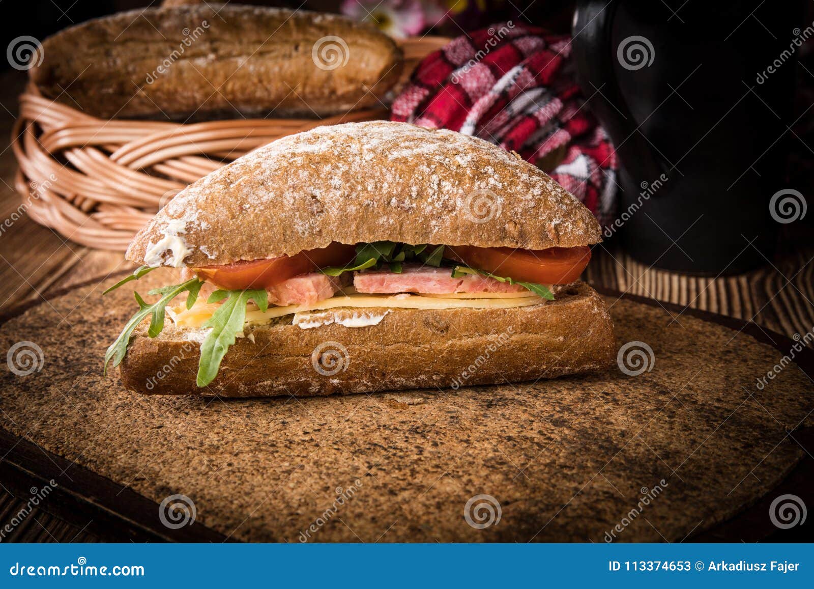 Triangular Sandwich with Cheese, Ham and Tomato. Stock Image - Image of ...