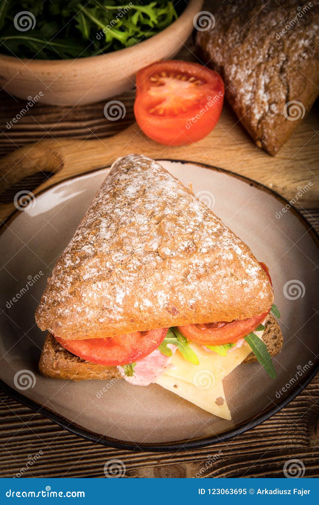 Triangular Sandwich with Cheese, Ham and Tomato. Stock Image - Image of ...