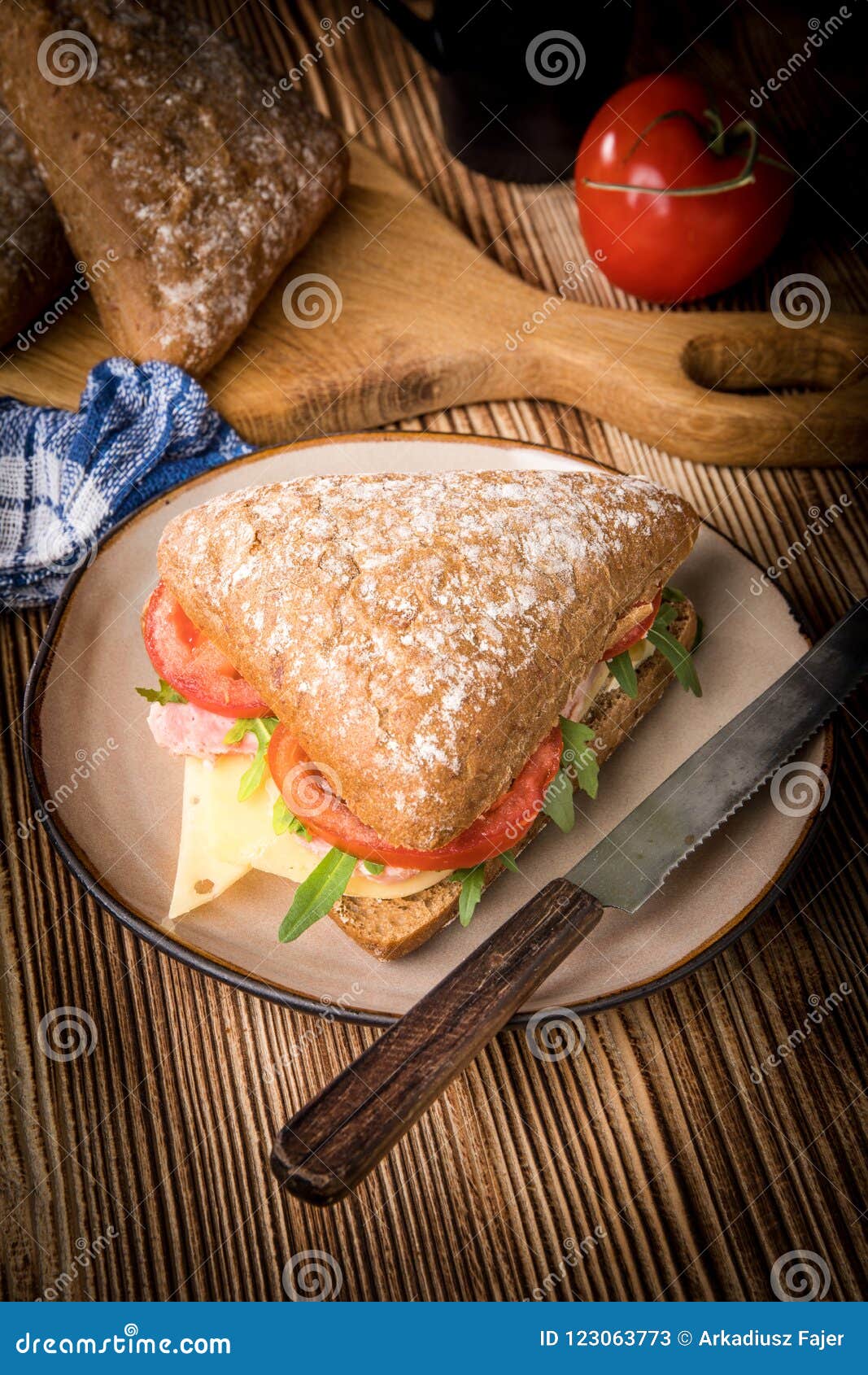 Triangular Sandwich with Cheese, Ham and Tomato. Stock Image - Image of ...