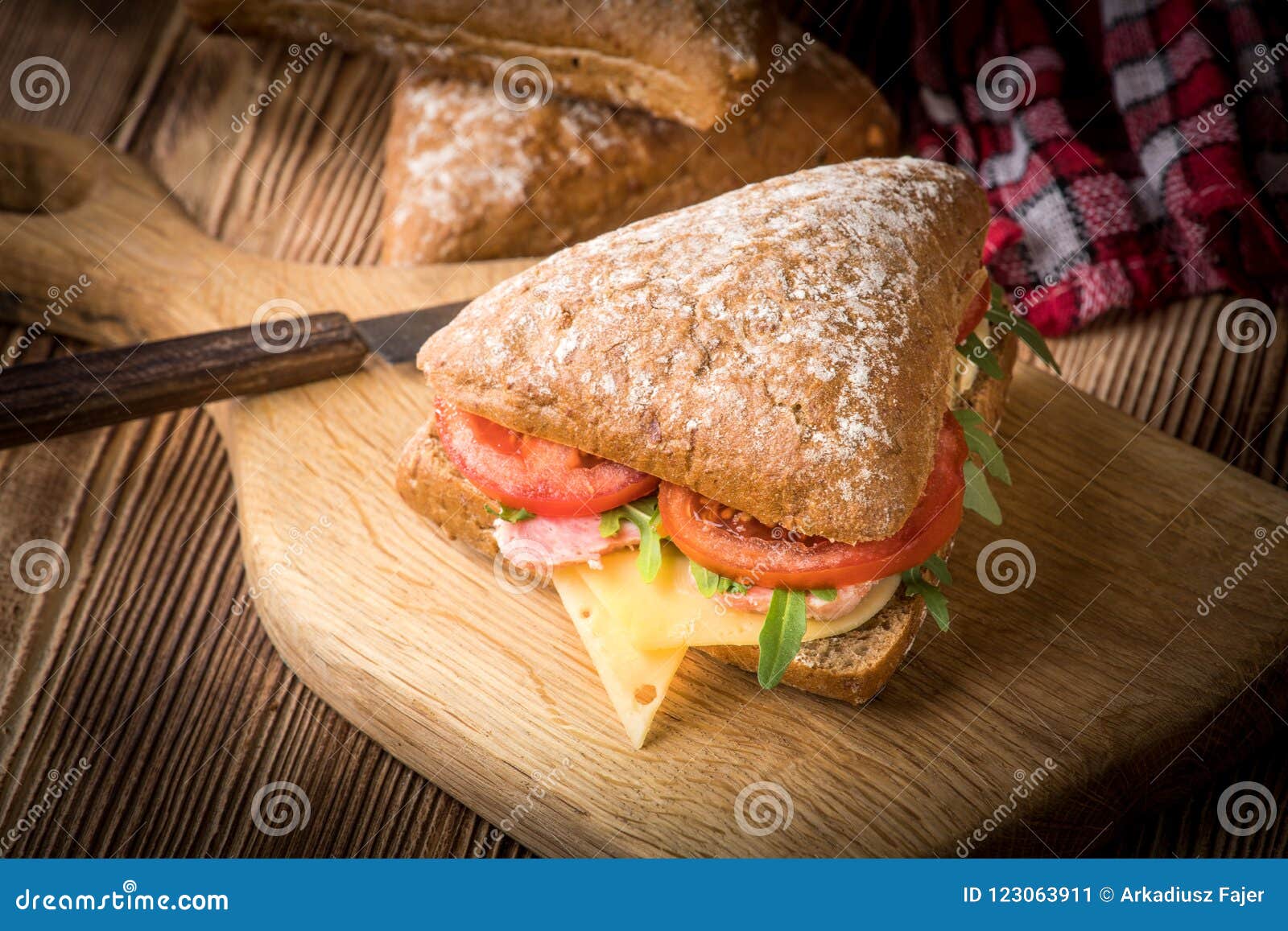 Triangular Sandwich with Cheese, Ham and Tomato. Stock Image - Image of ...