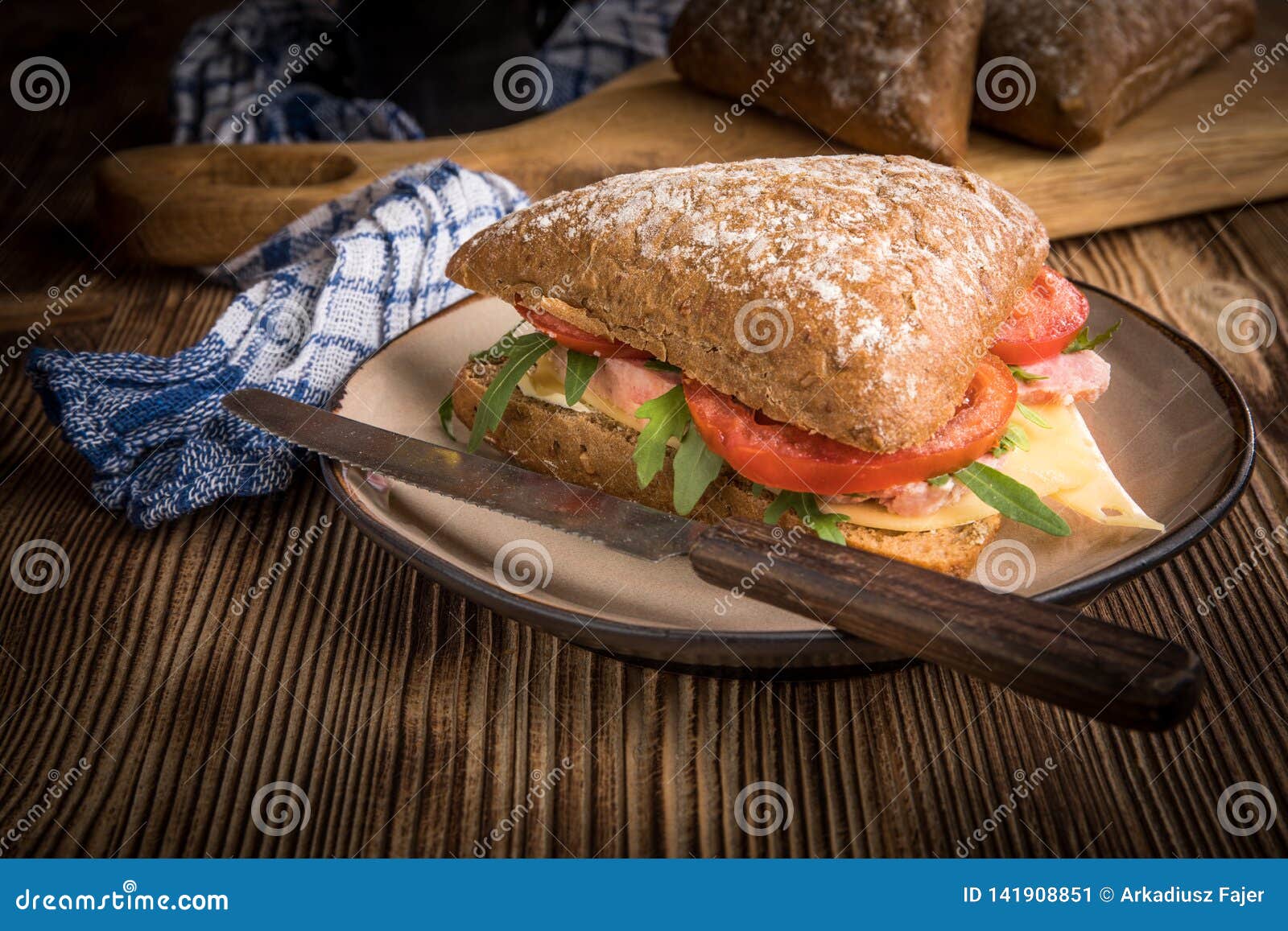 Triangular Sandwich with Cheese, Ham and Tomato Stock Image - Image of ...