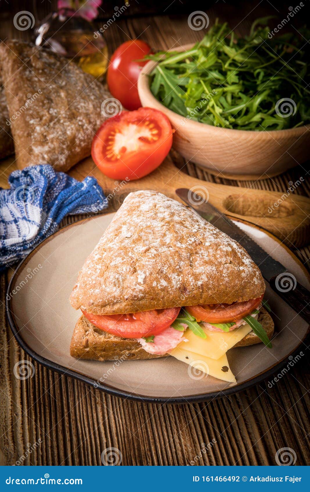 Triangular Sandwich with Cheese, Ham and Tomato Stock Photo - Image of ...