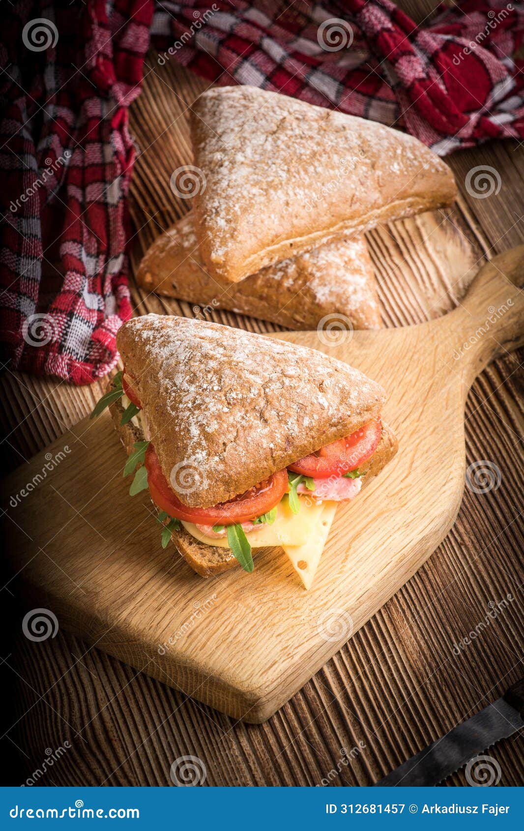 Triangular Sandwich with Cheese, Ham and Tomato Stock Image - Image of ...