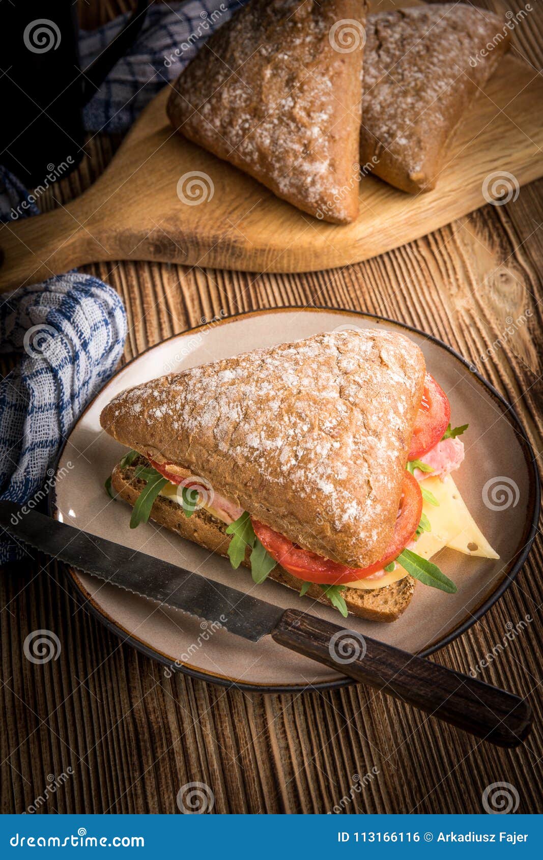 Triangular Sandwich with Cheese, Ham and Tomato. Stock Photo - Image of ...