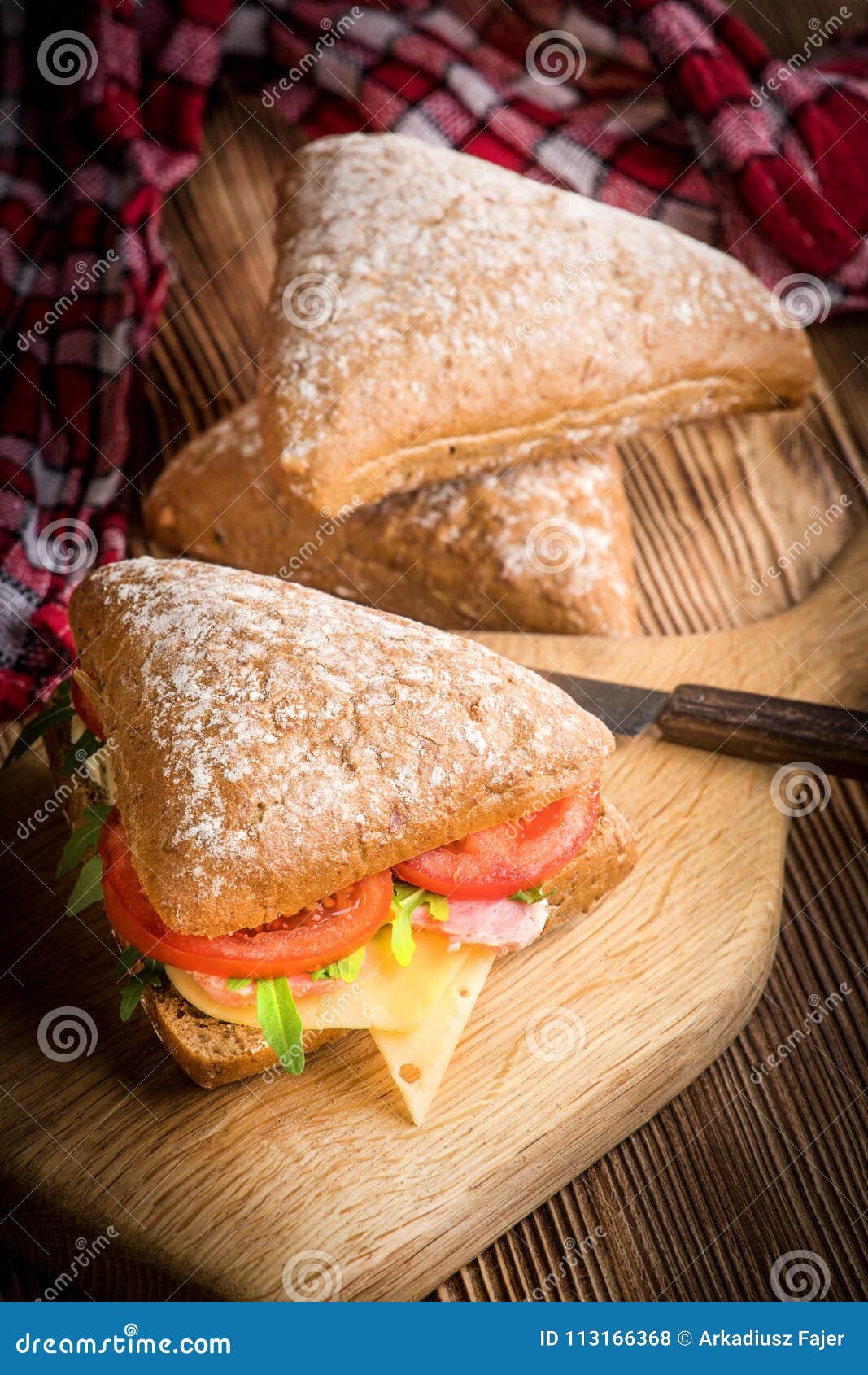 Triangular Sandwich with Cheese, Ham and Tomato. Stock Photo - Image of ...
