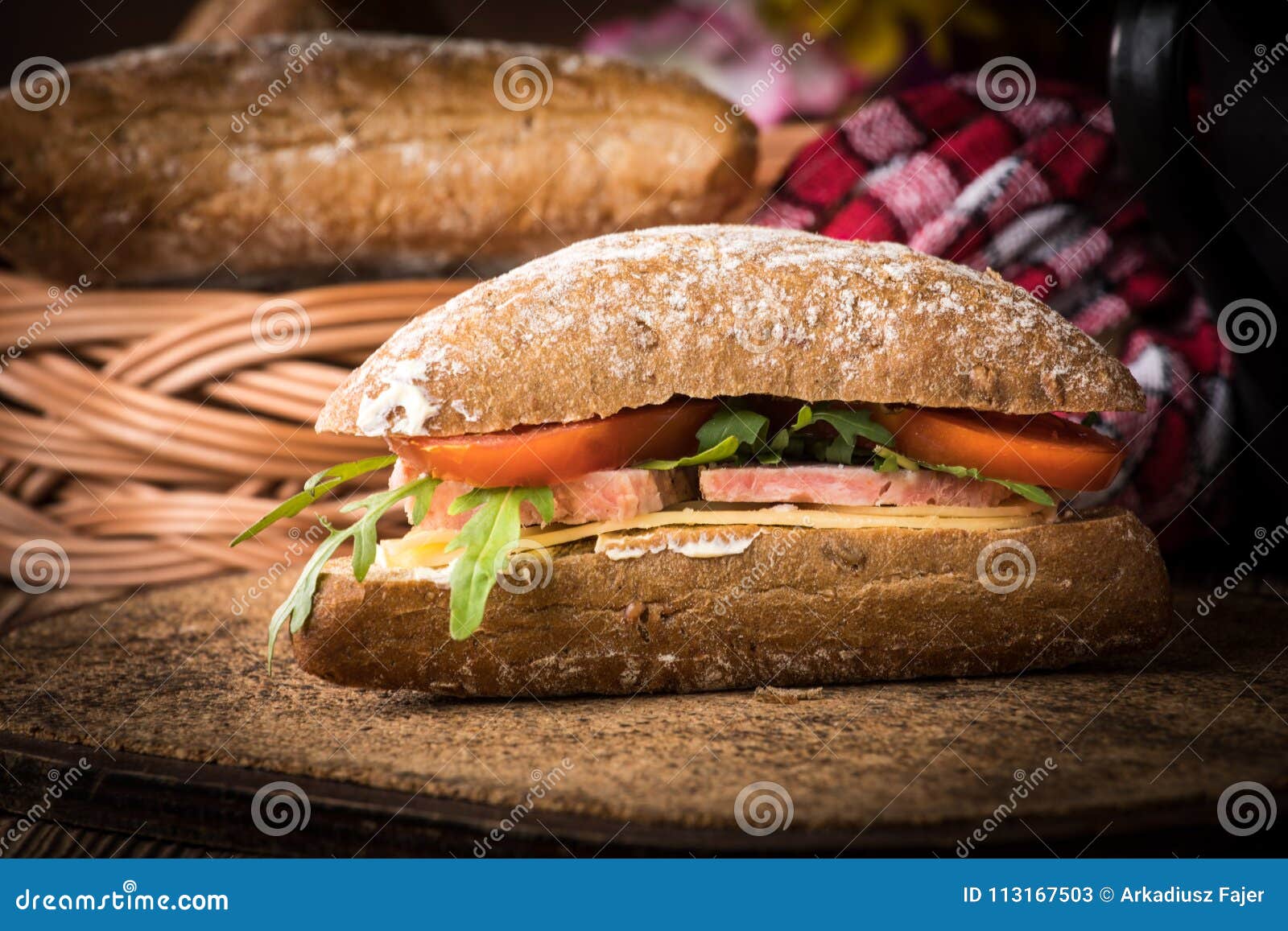 Triangular Sandwich with Cheese, Ham and Tomato. Stock Image - Image of ...