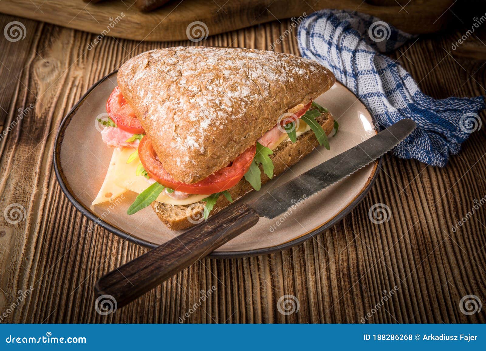 Triangular Sandwich with Cheese, Ham and Tomato Stock Photo - Image of ...