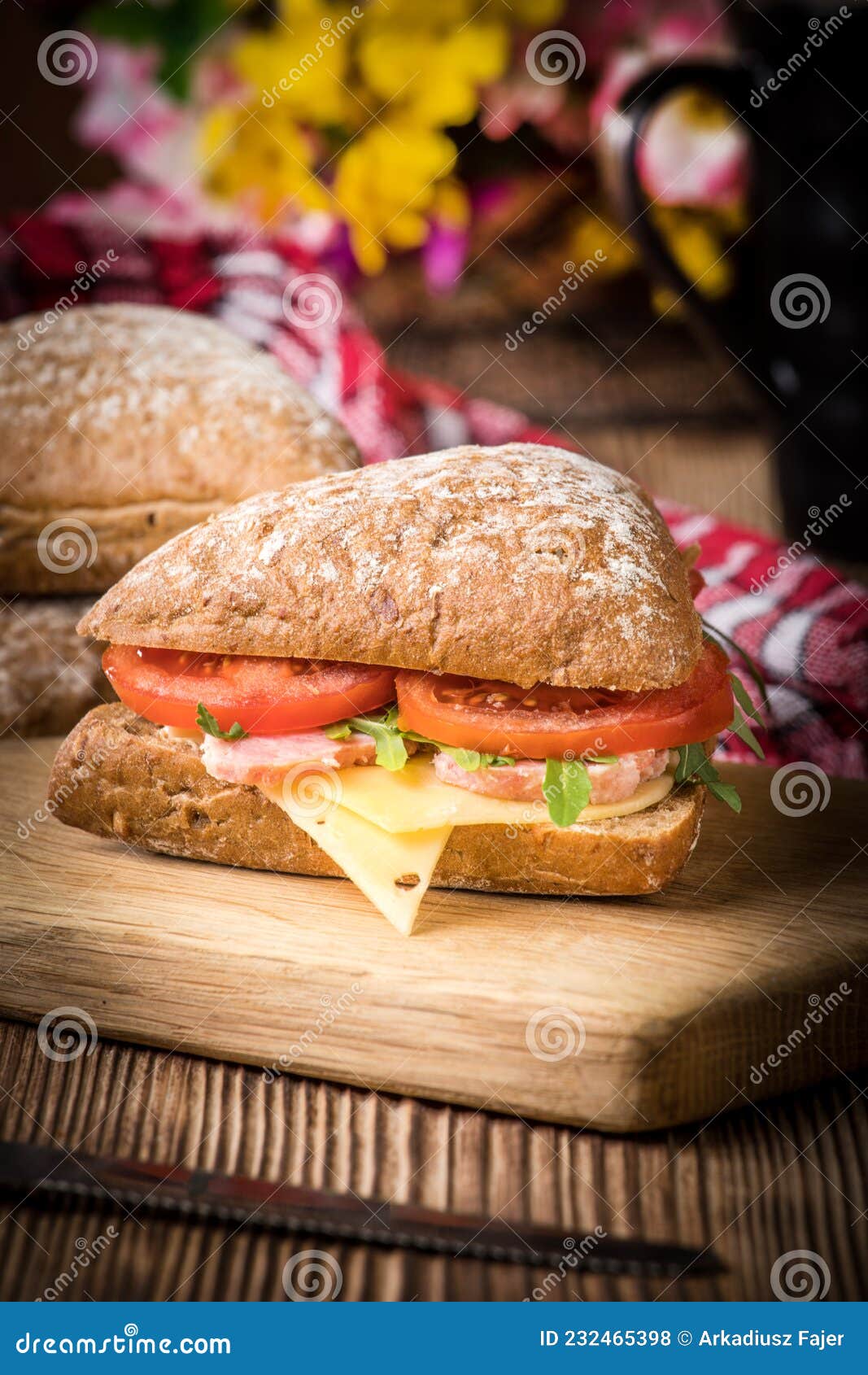 Triangular Sandwich with Cheese, Ham and Tomato Stock Photo - Image of ...