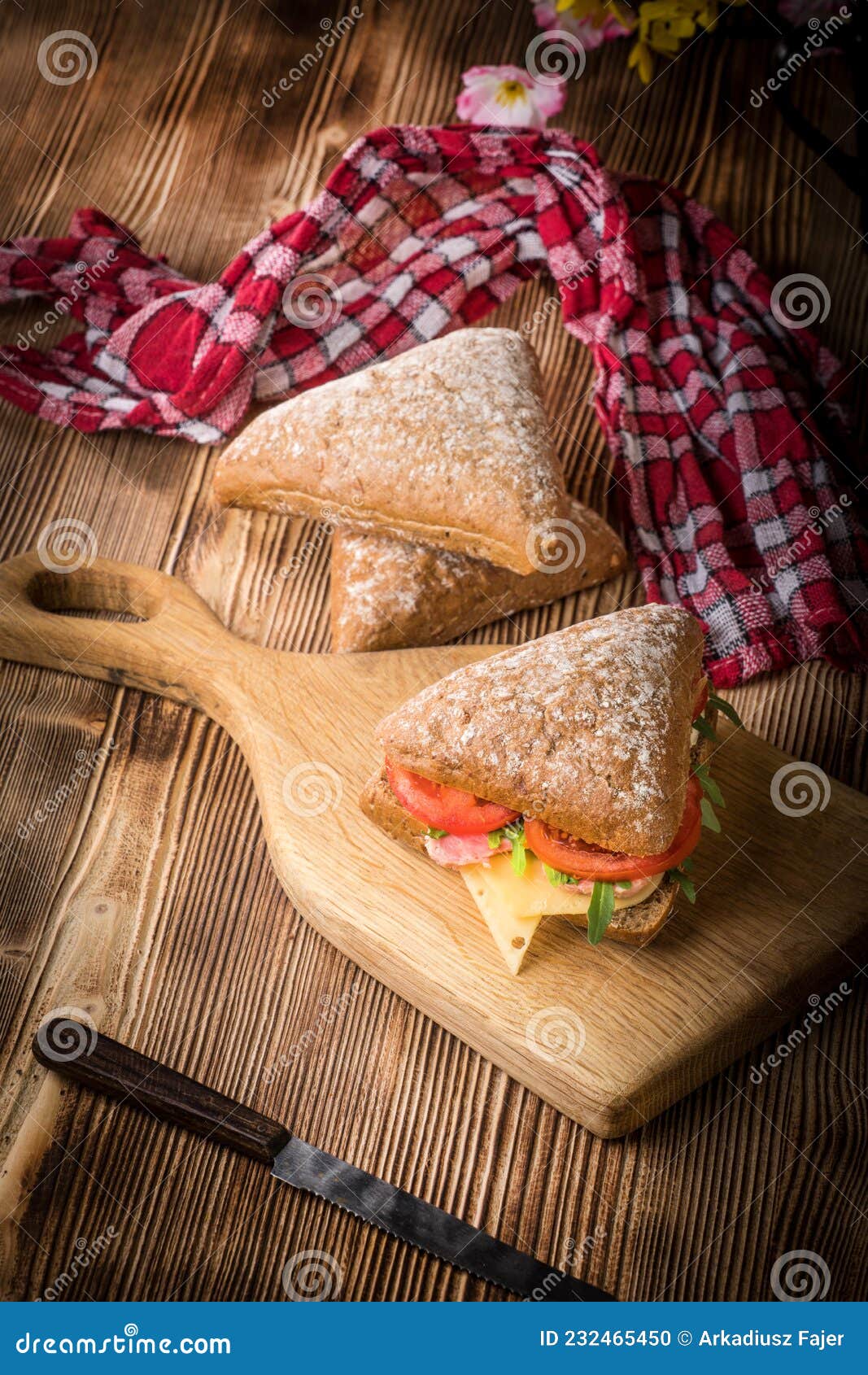 Triangular Sandwich with Cheese, Ham and Tomato Stock Photo - Image of ...