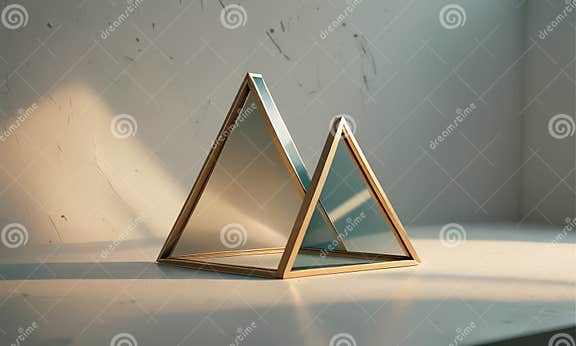 Triangular Sculpture with Reflective Surface and Smaller Triangular ...