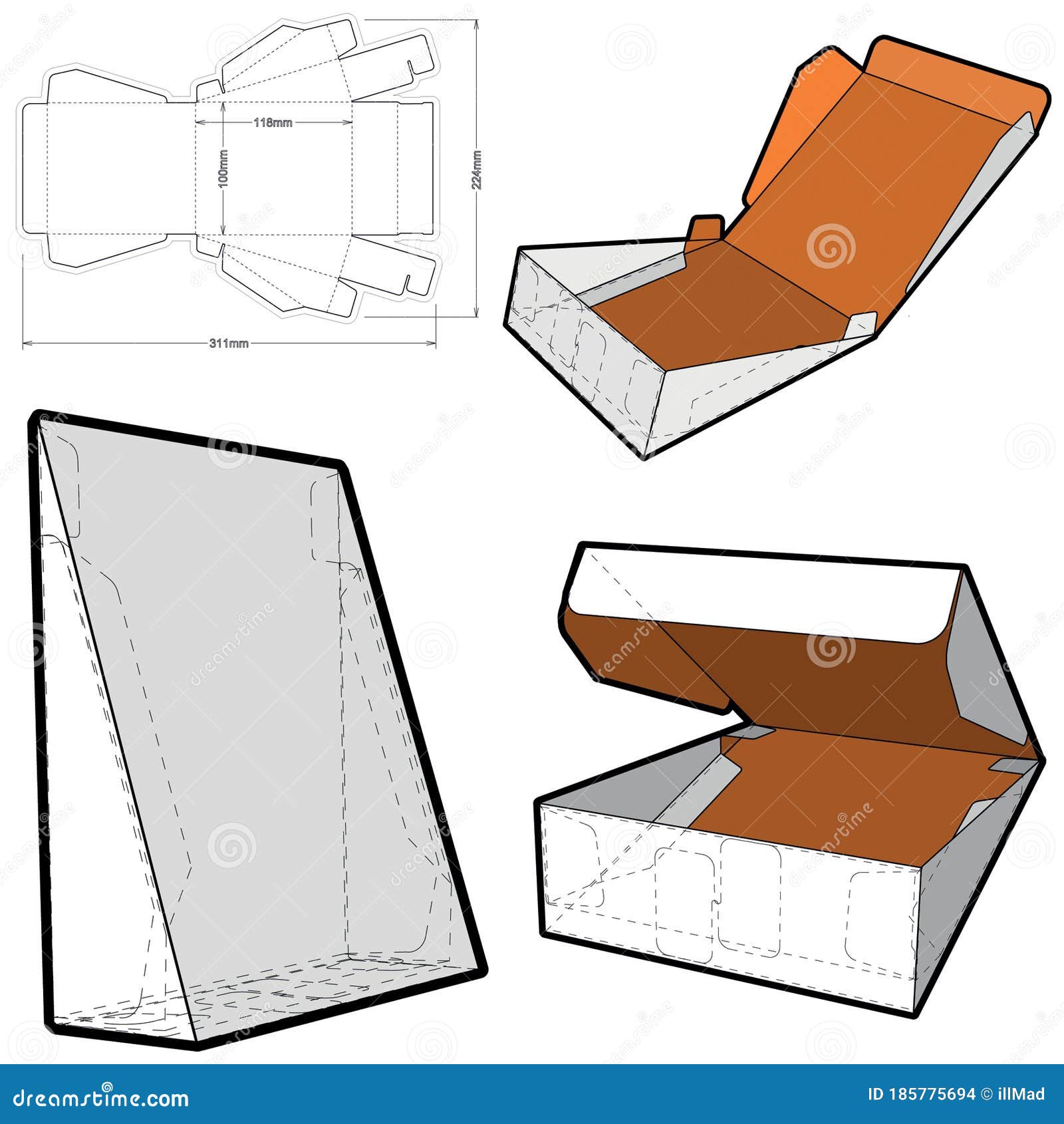 Triangular Self Assembly Packaging And Die-cut Pattern. Cartoon Vector ...