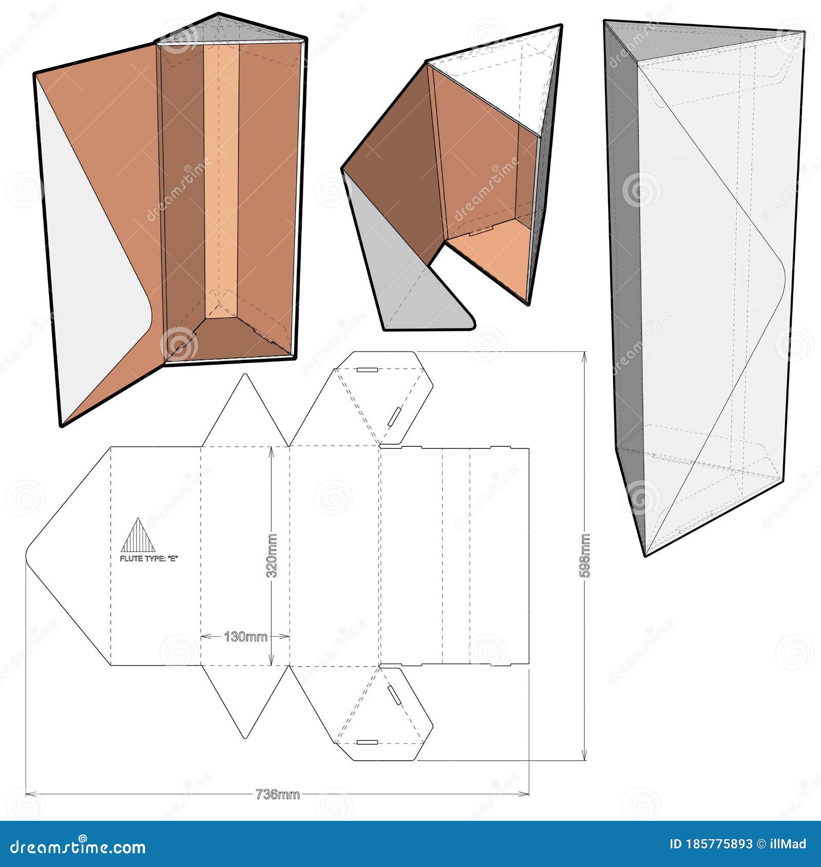 Triangular Self Assembly Packaging and Die-cut Pattern. Stock Vector ...