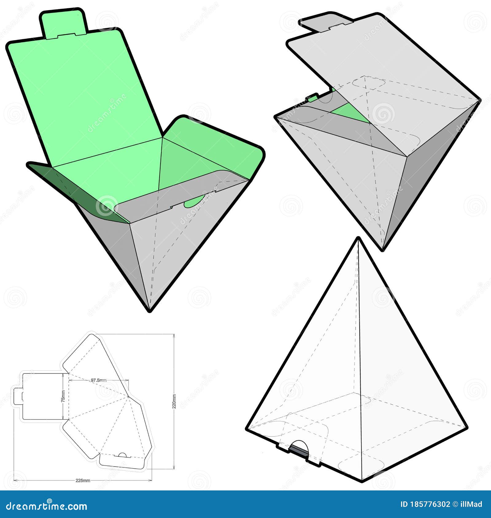 Triangular Self Assembly Packaging And Die-cut Pattern. Cartoon Vector ...