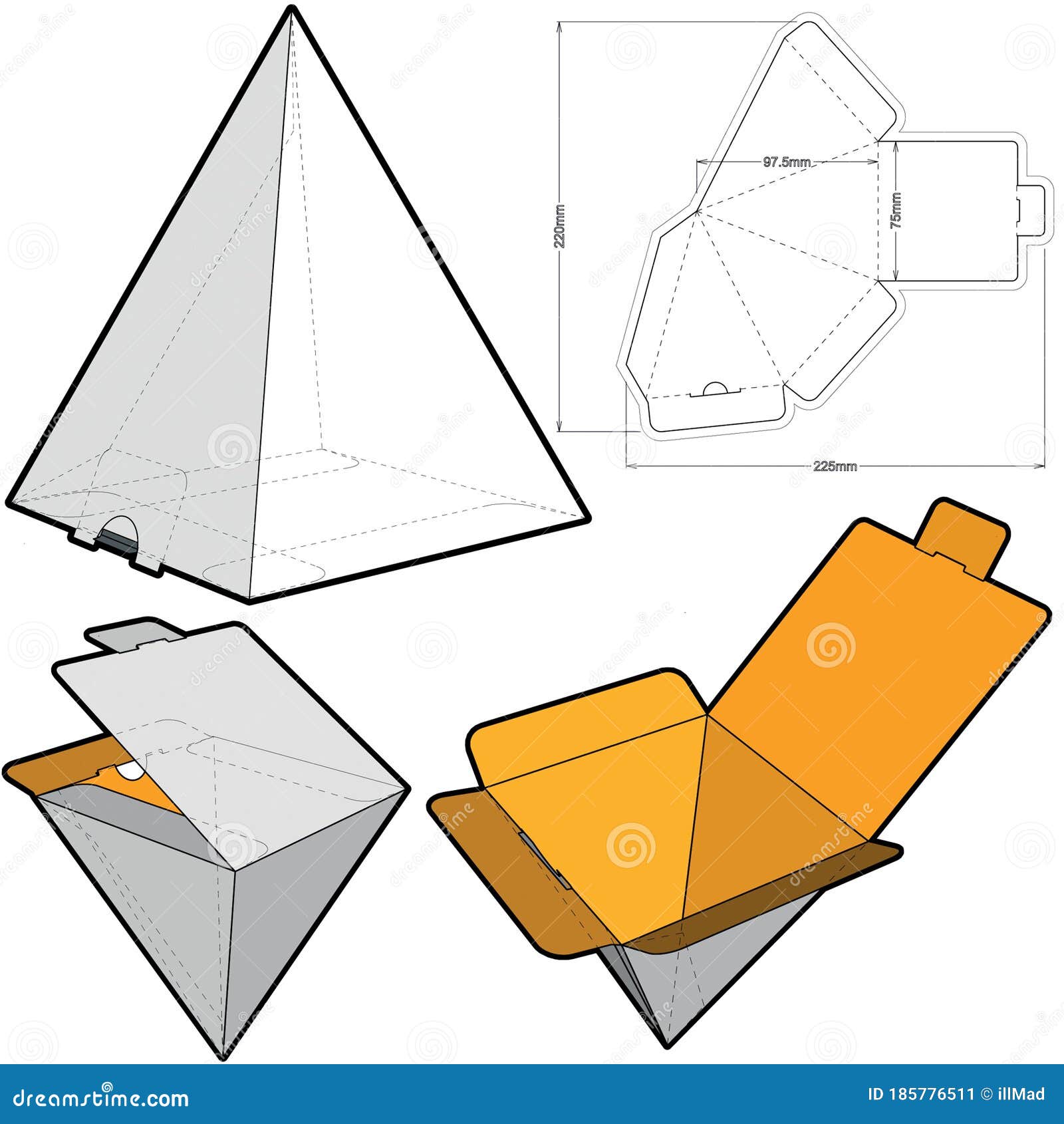 Triangular Self Assembly Packaging and Die-cut Pattern. Stock Vector ...