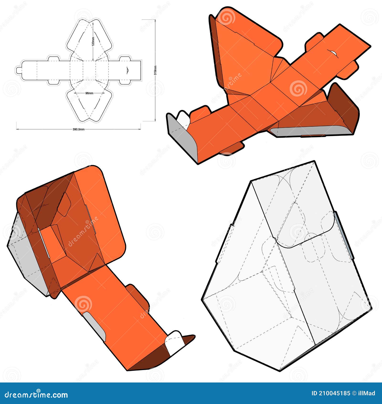 Triangular Self Assembly Packaging and Die-cut Pattern. Stock Vector ...
