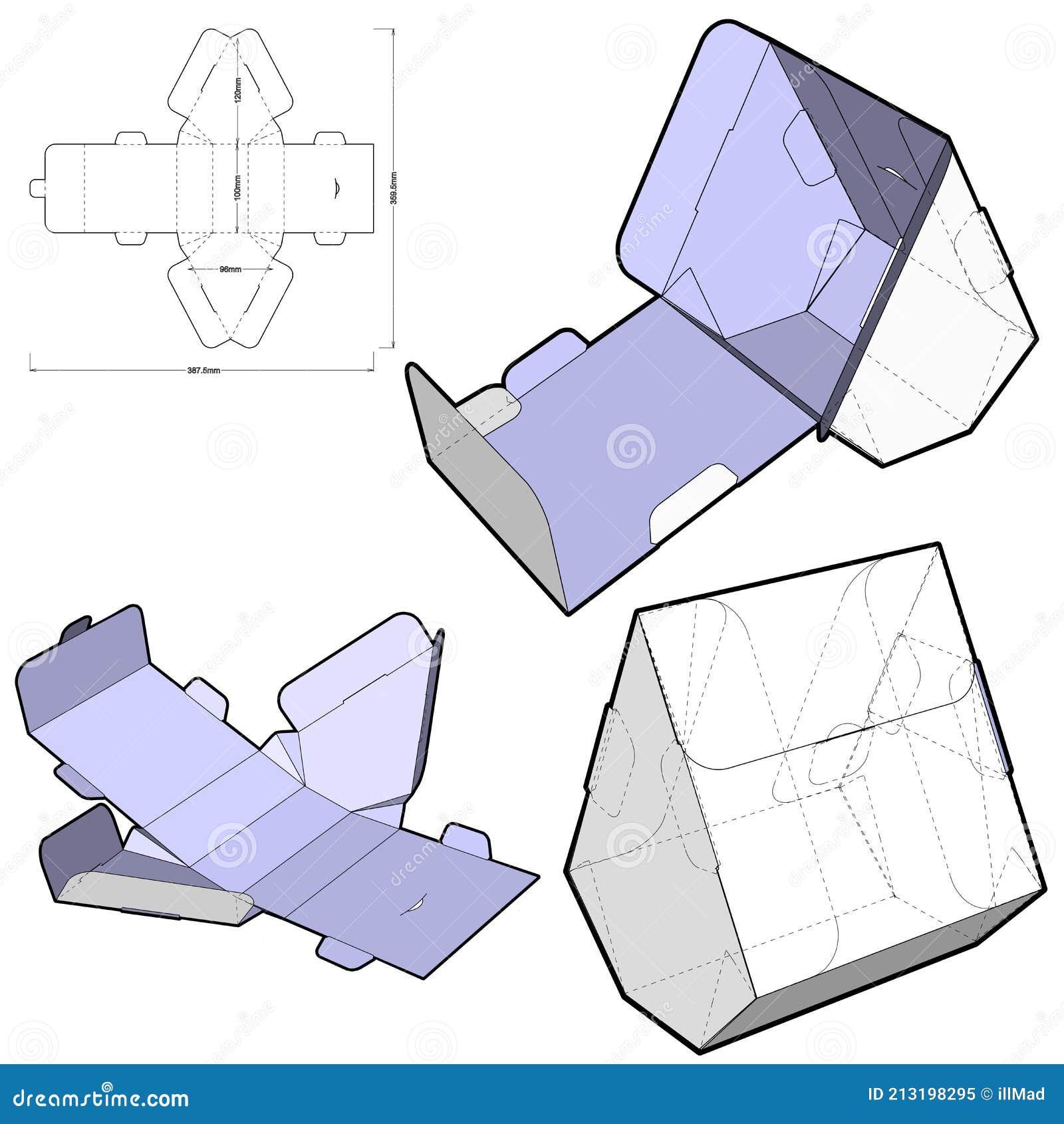 Triangular Self Assembly Packaging And Die-cut Pattern. Cartoon Vector ...