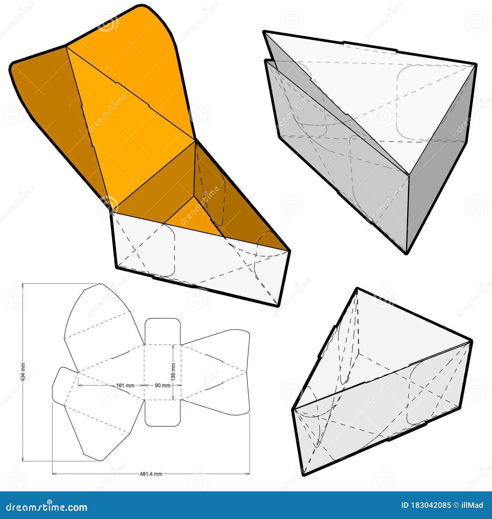 Triangular Self Assembly Packaging and Die-cut Pattern. Stock Vector ...