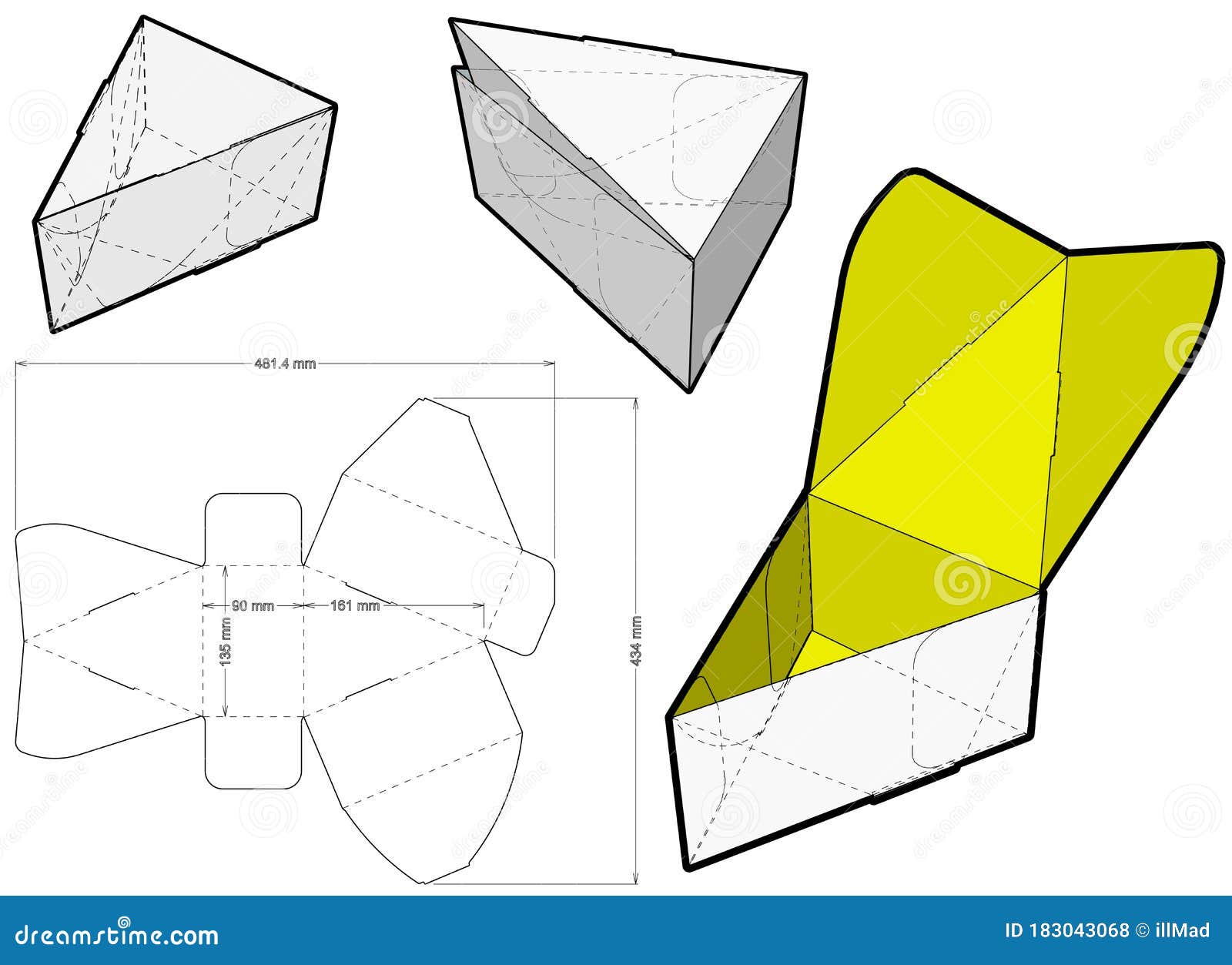 Triangular Self Assembly Packaging And Die-cut Pattern. Stock Photo ...