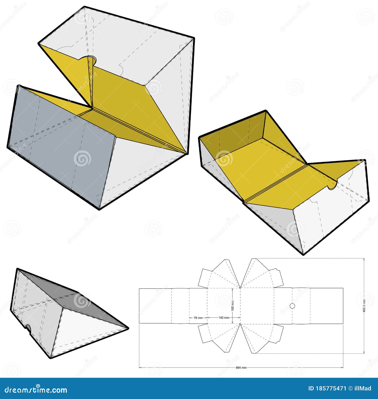 Triangular Self Assembly Packaging And Die-cut Pattern. Vector ...