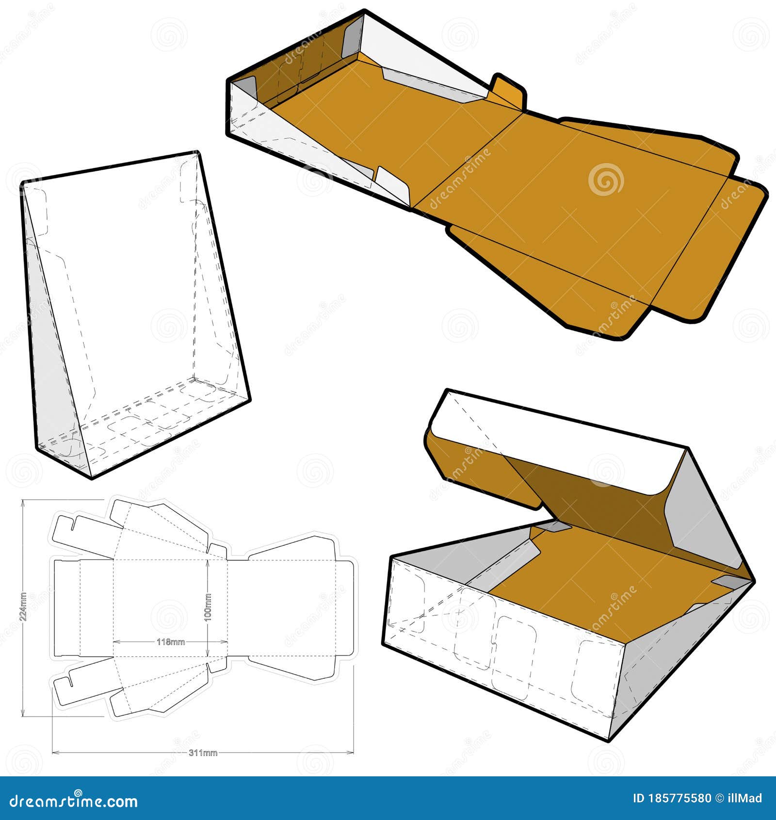 Triangular Self Assembly Packaging and Die-cut Pattern. Stock Vector ...