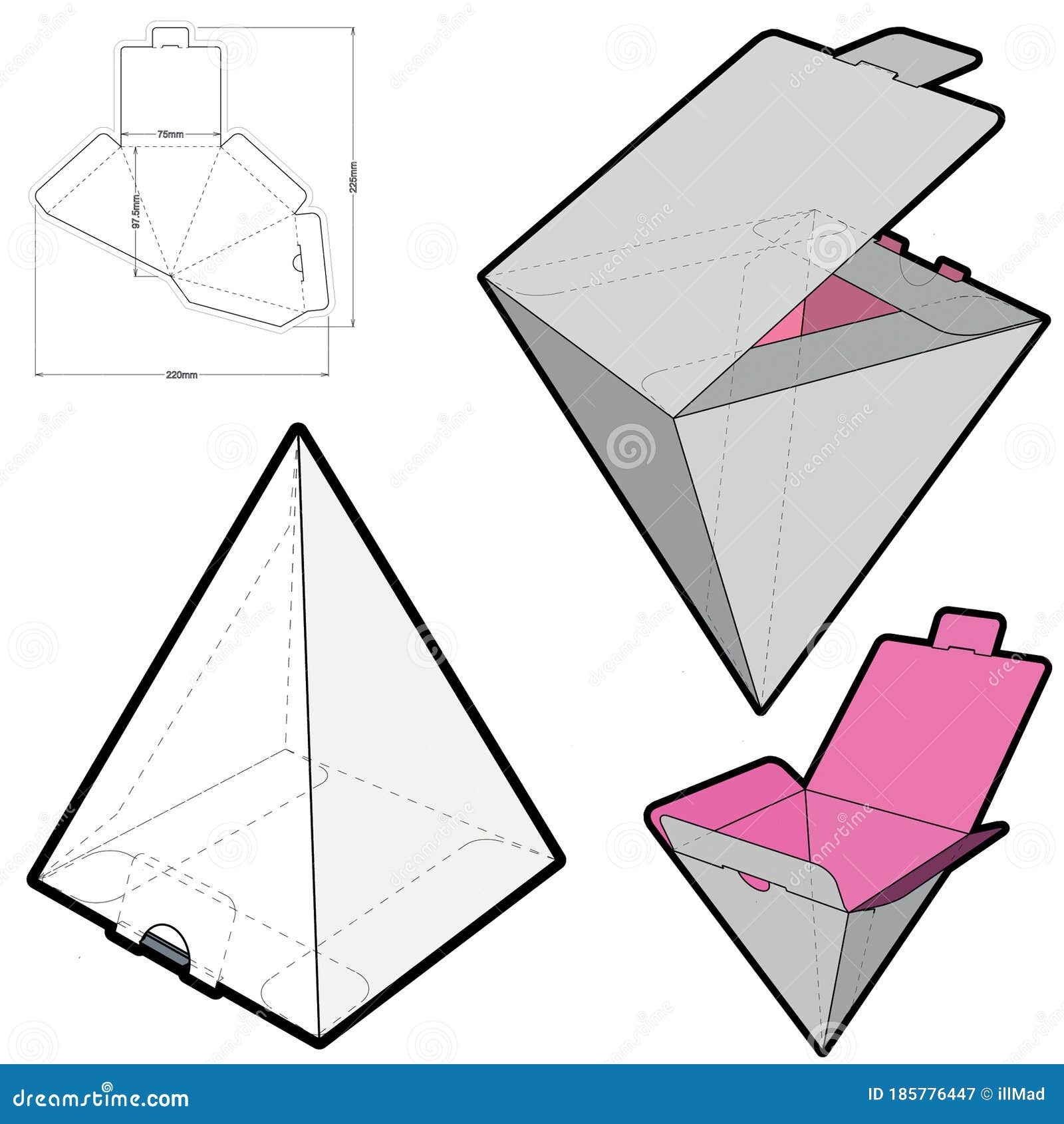 Triangular Self Assembly Packaging and Die-cut Pattern. Stock Vector ...