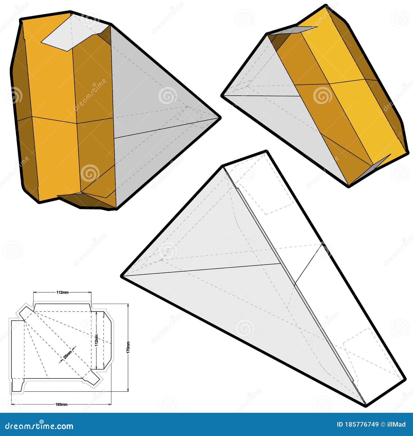 Triangular Self Assembly Packaging and Die-cut Pattern. Stock Vector ...