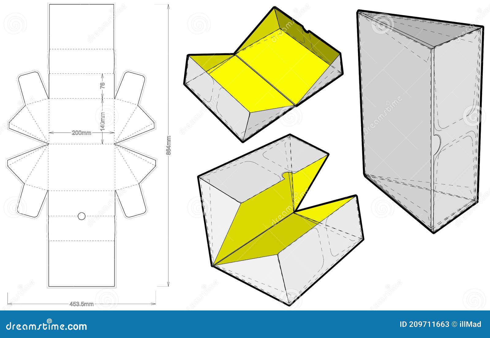Triangular Self Assembly Packaging and Die-cut Pattern. Stock Vector ...