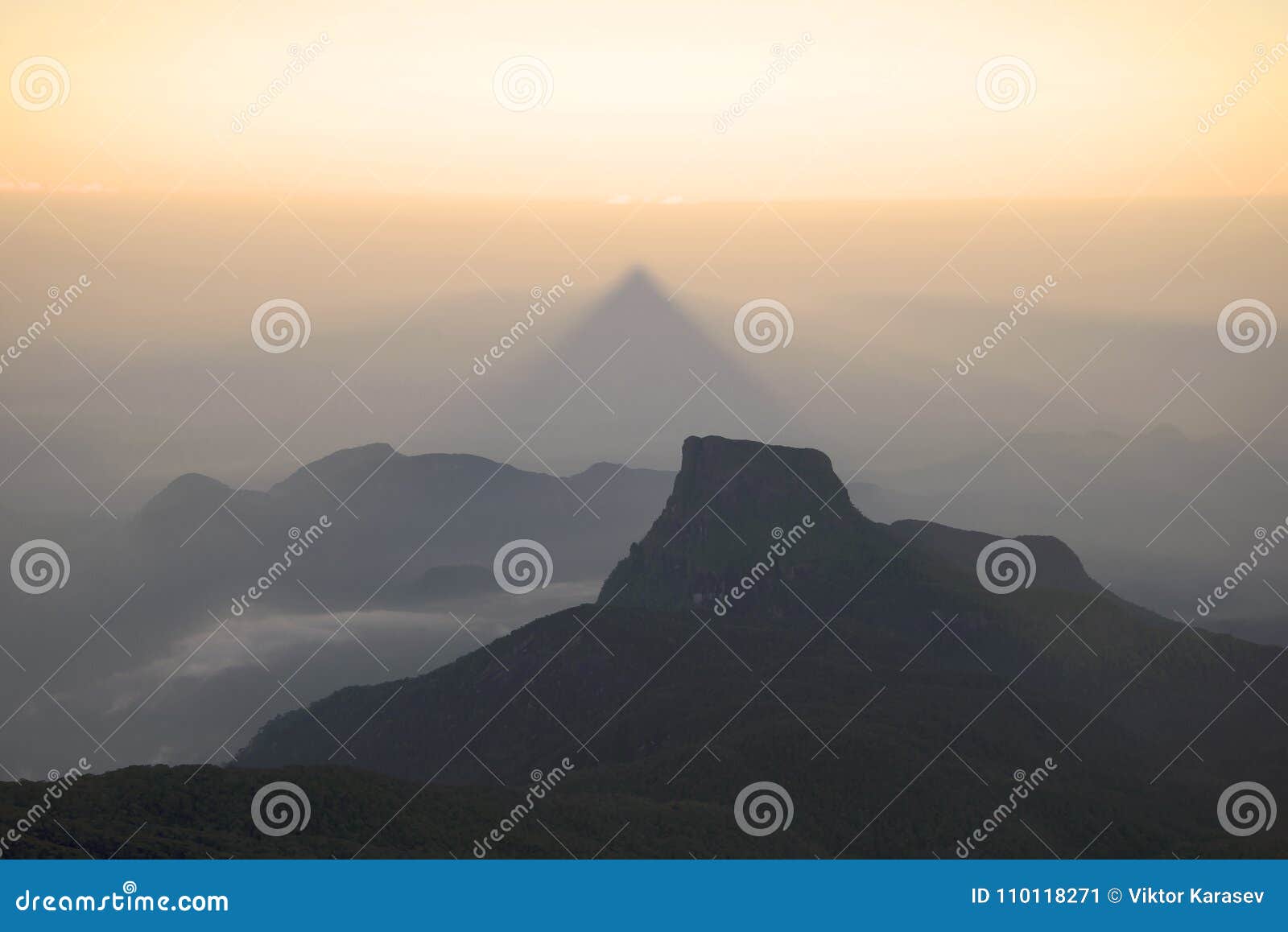 Triangular Shadow from the Mountain Adam Peak on the Sunrise. Sri Lanka ...