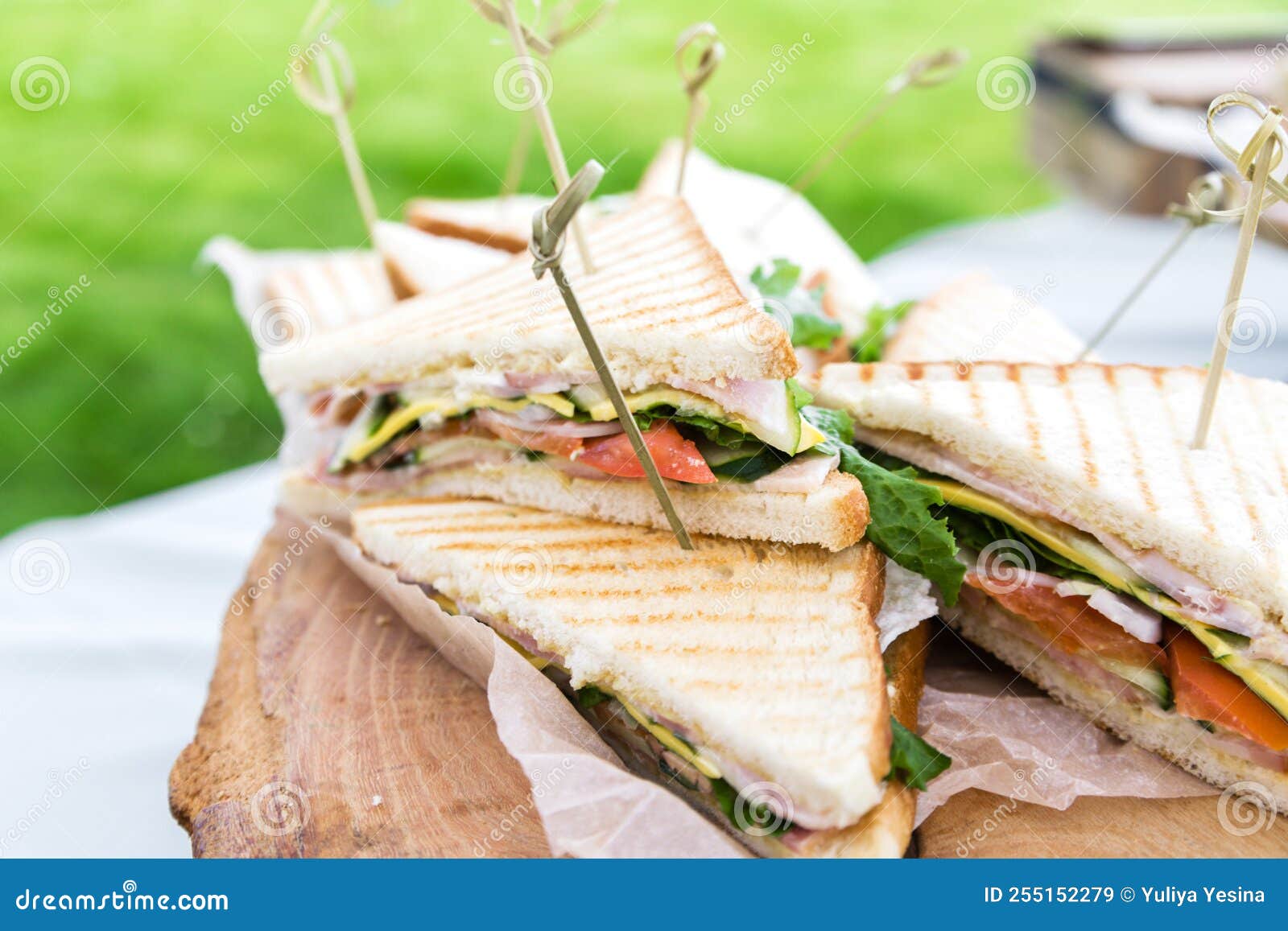 Triangular Shaped Sandwich with Ham, Vegetables and Mayonnaise on a ...