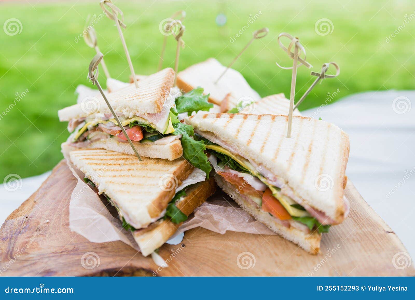 Triangular Shaped Sandwich with Ham, Vegetables and Mayonnaise on a ...