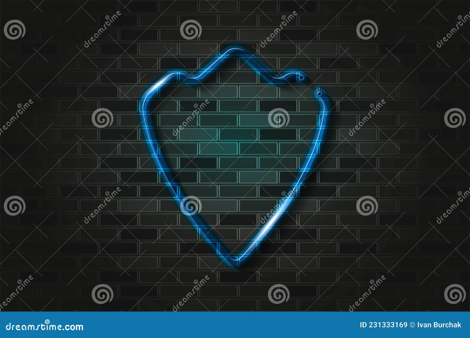 Triangular Shaped Shield Blue Glowing Neon Sign or Glass Tube on a ...